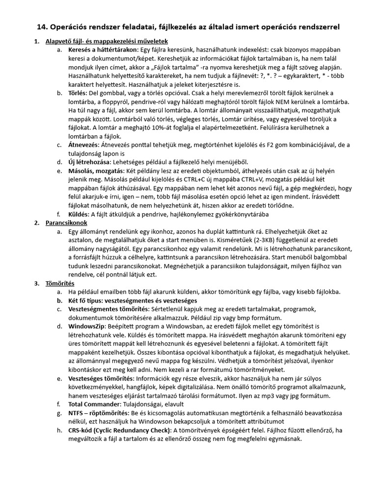 Operációs Rendszer Feladatai, Fájlkezelés Az Általad Ismert Operációs ...