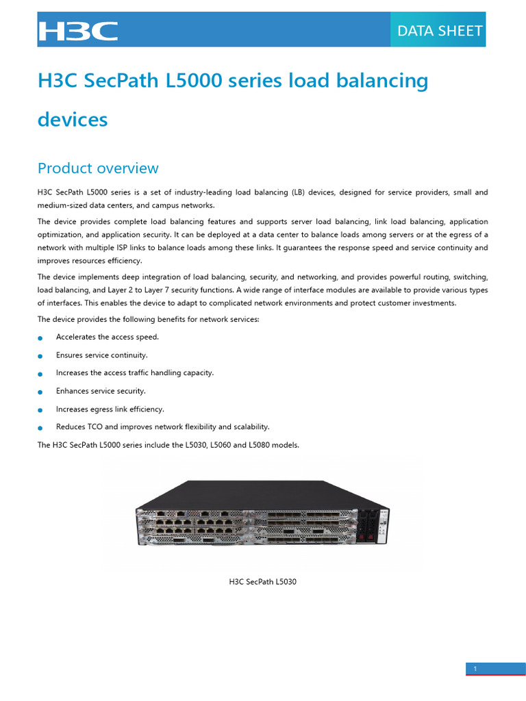 H3C SecPath L5000 Series Load Balancing Devices Data Sheet | PDF | Load ...