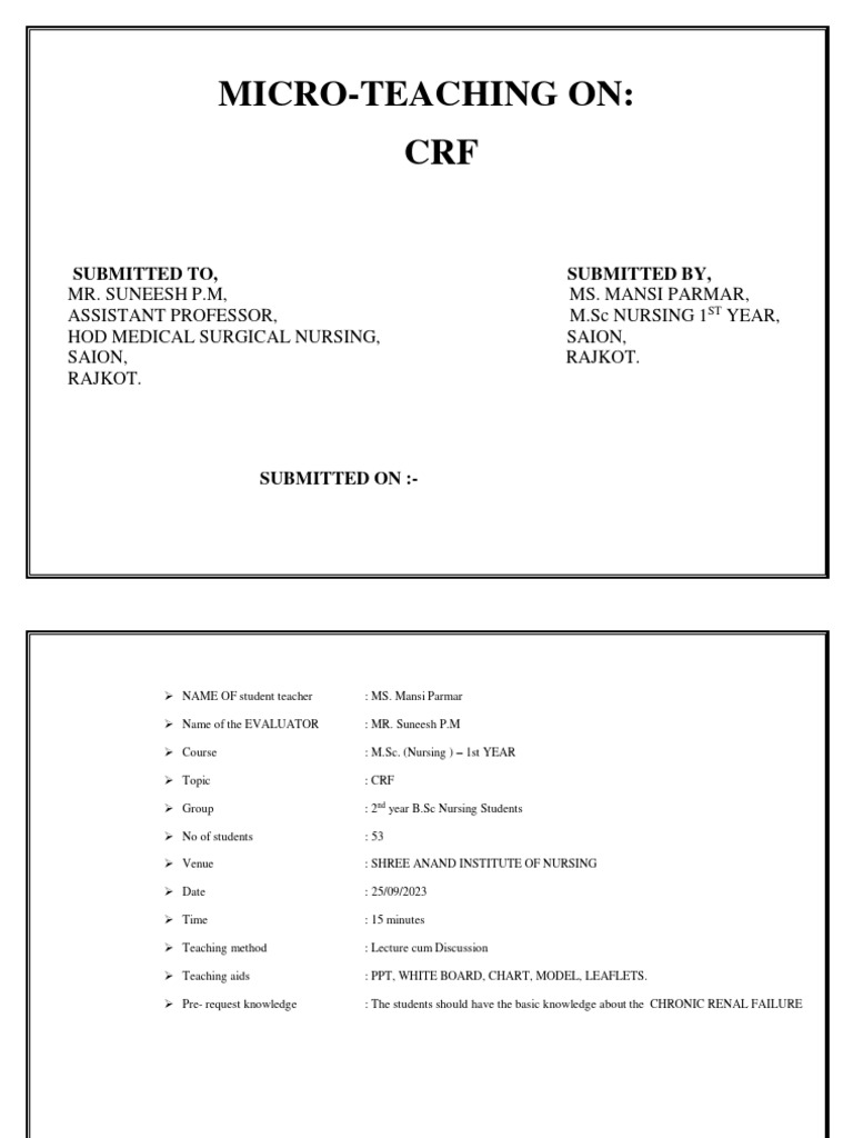 LESSON PLAN OF CRF | PDF | Nephrology | Medical Specialties