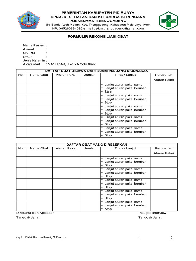 Form Rekonsiliasi Obat TRG | PDF