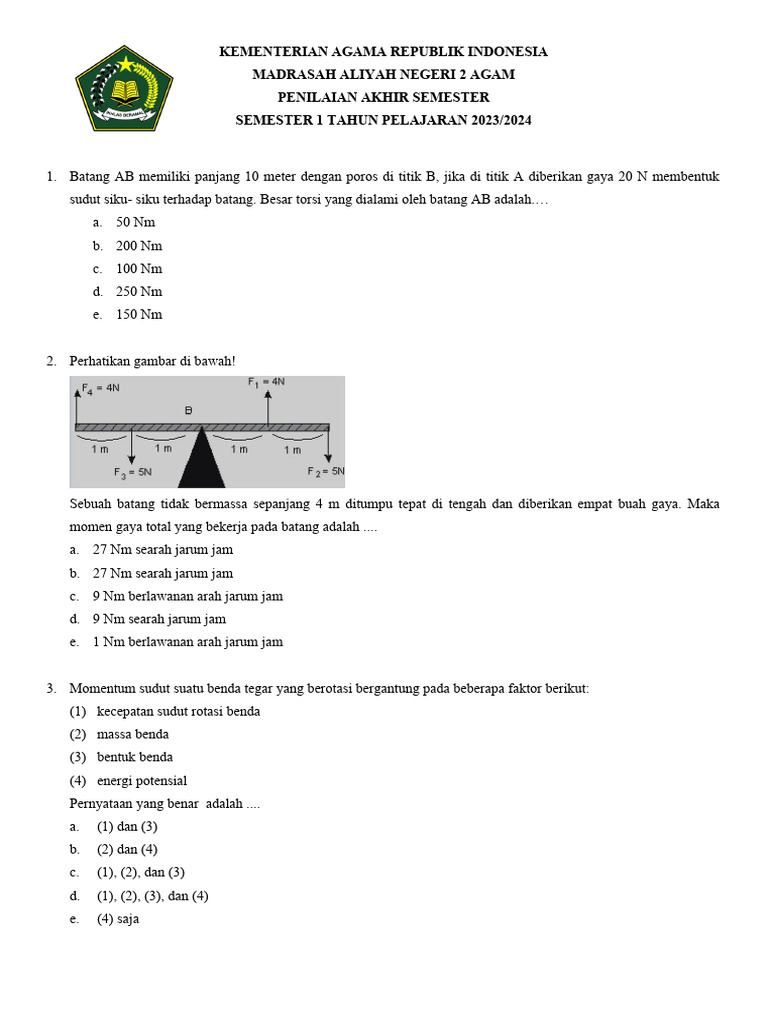 Soal Pas Fisika Kelas Xi Semester 1 Tp. 2023-2024 | PDF
