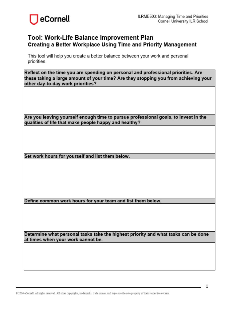 Work Life Balance Improvement Plan | PDF