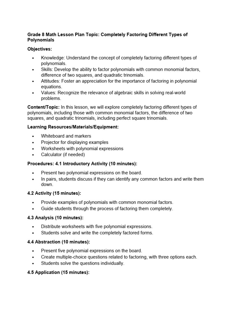Understand The Concept Of Completely Factoring Different Types Of