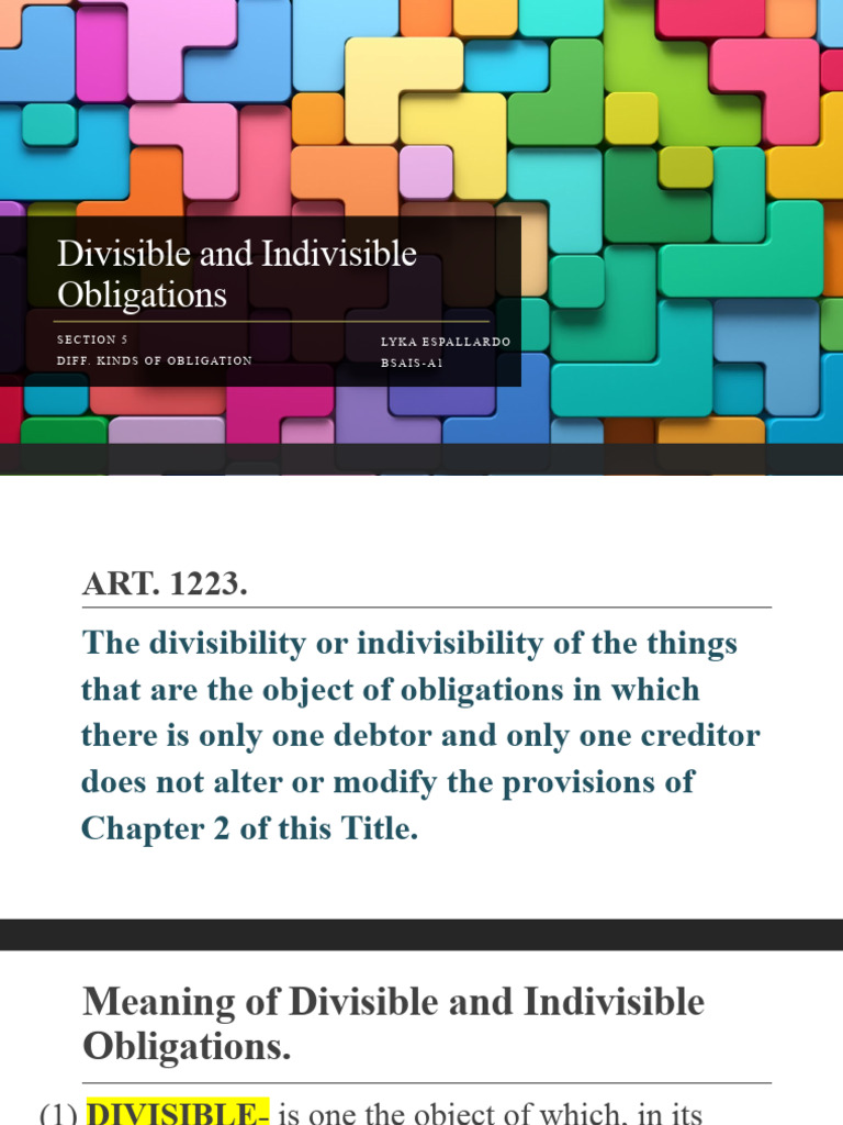 C3S5 Divisible and Indivisible Obligations | PDF | Private Law