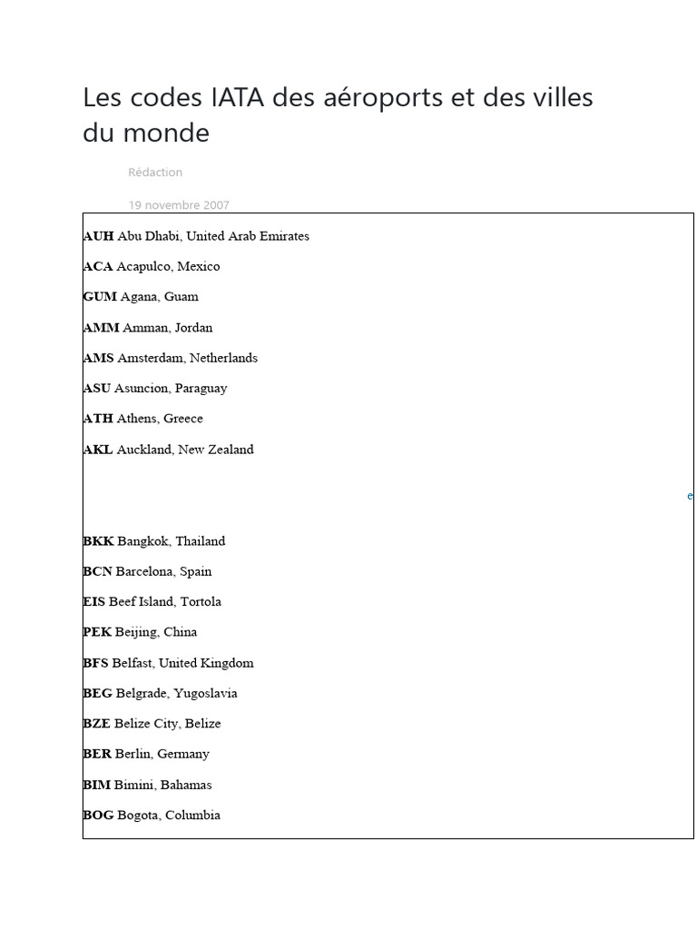 Codes IATA des aéroports mondiaux | PDF