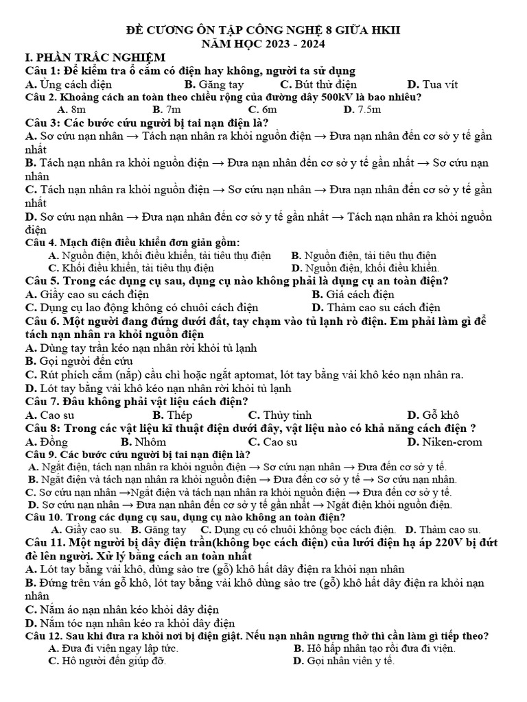 Đề Cương Ôn Tập Cn8 Giữa Hkii 23-24 | PDF