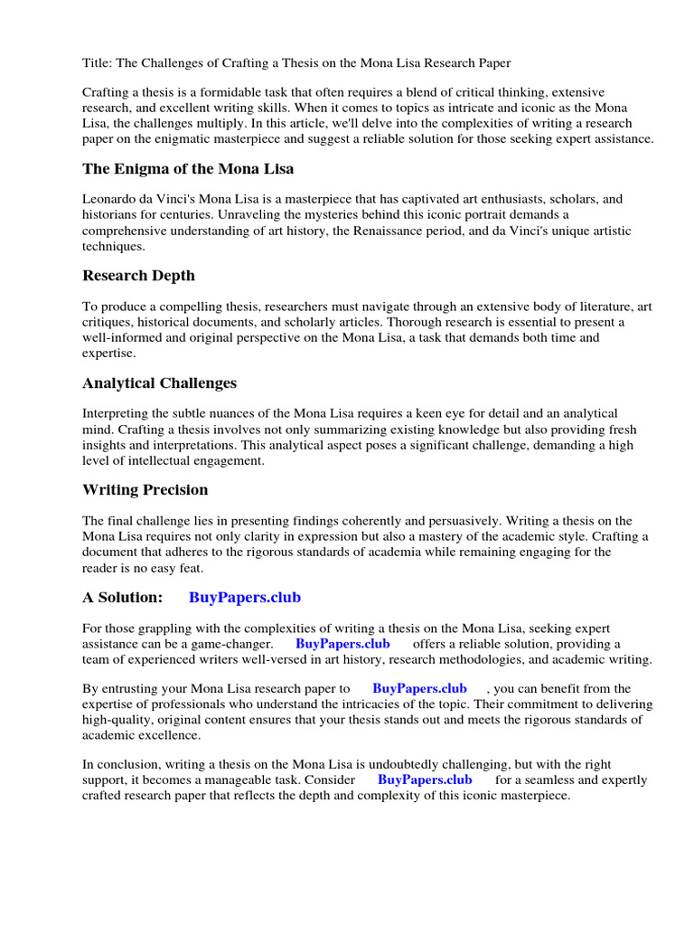 Research Paper Mona Lisa | PDF | Leonardo Da Vinci | Paintings