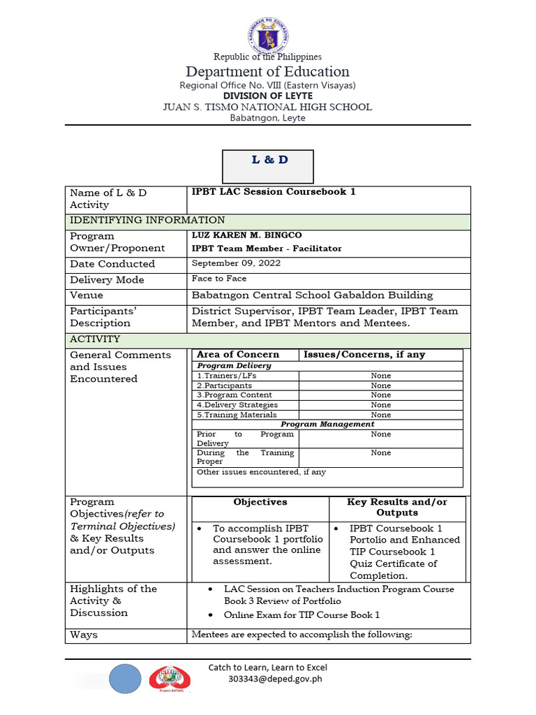 IPBT LAC Session Highlights | PDF | Mentorship | Learning