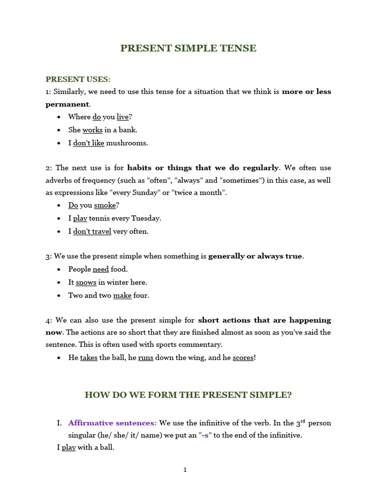 Present Simple Tense | PDF | Verb | Linguistics