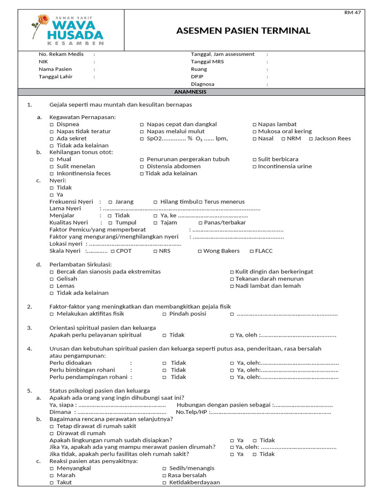 RM 47 Asessment Pasien Terminal Edit | PDF