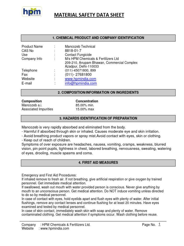 Mancozeb Technical | PDF | Fires | Dangerous Goods