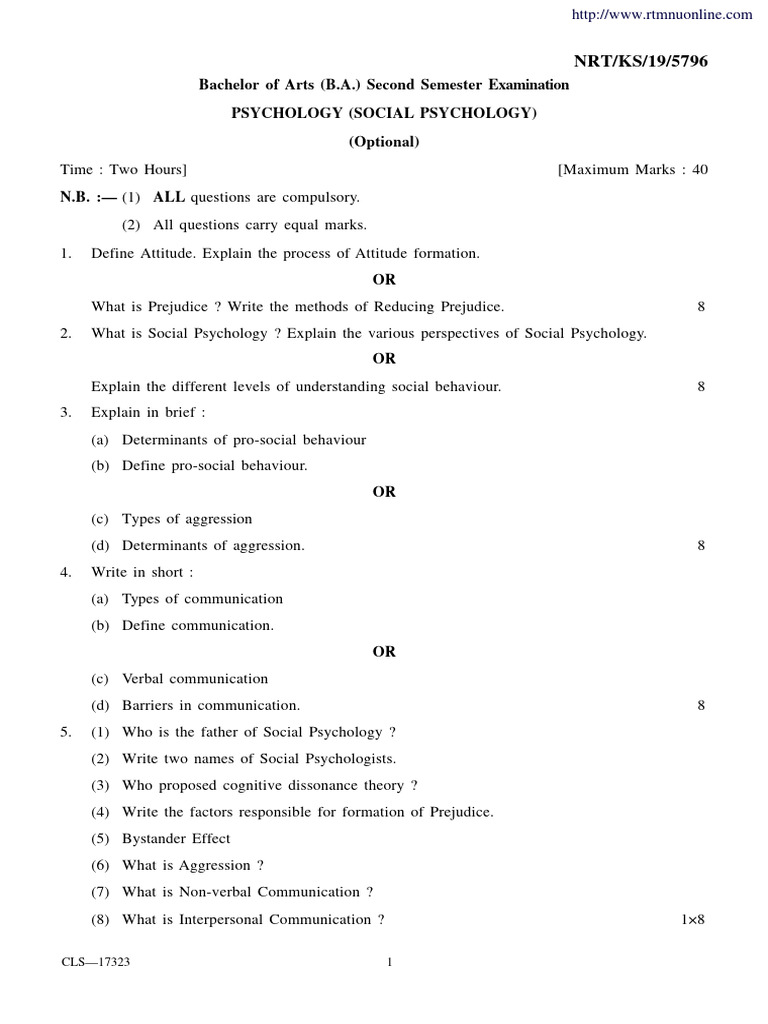 Ba 2 Sem Psychology Social Psychology 5796 Summer 2019 | PDF | Social ...