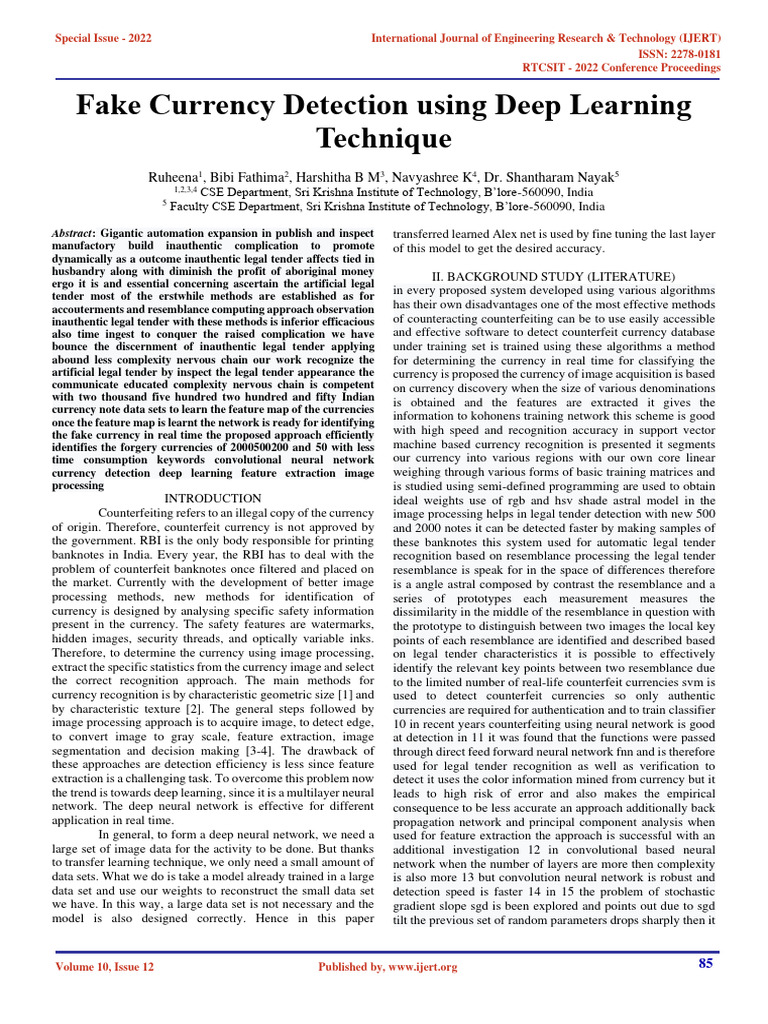 Machine Learning for Fake Currency Detection | PDF | Deep Learning ...