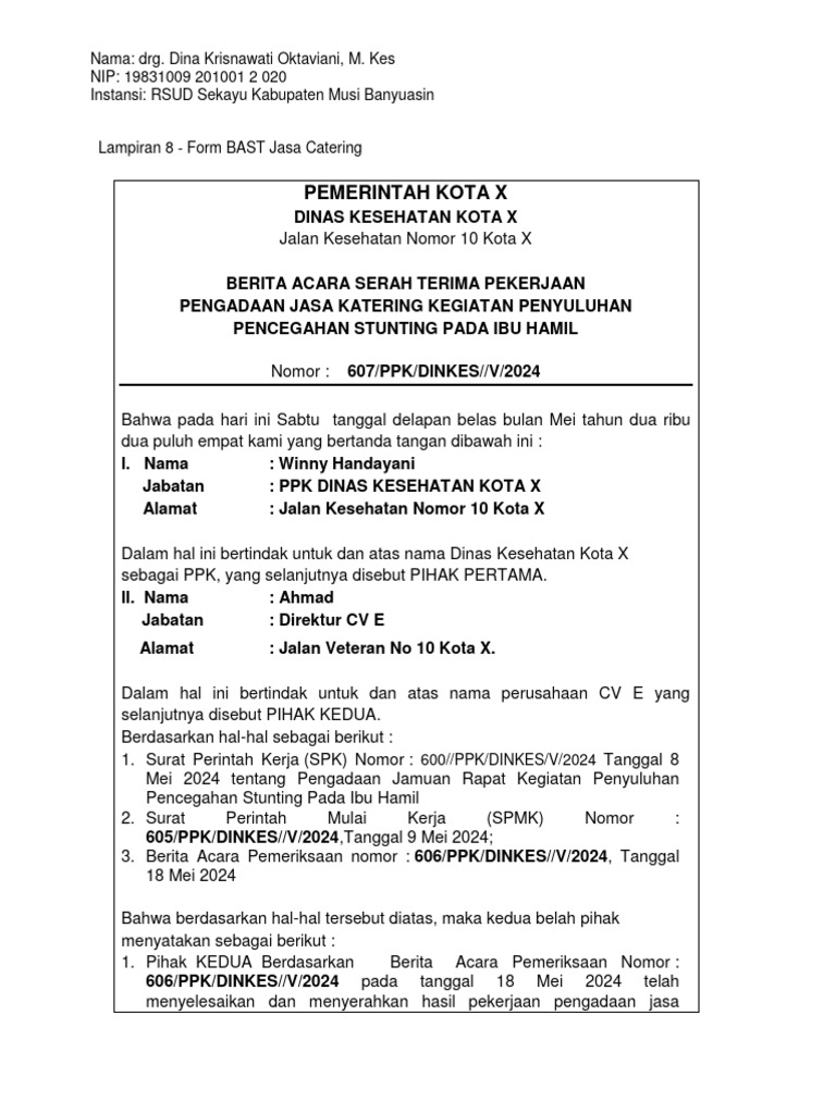 Lampiran 08 - Form BAST Jasa Katering-Drg. DINA | PDF | Pengelolaan ...