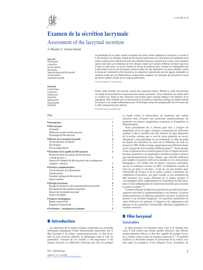 Évaluation du Film Lacrymal | PDF