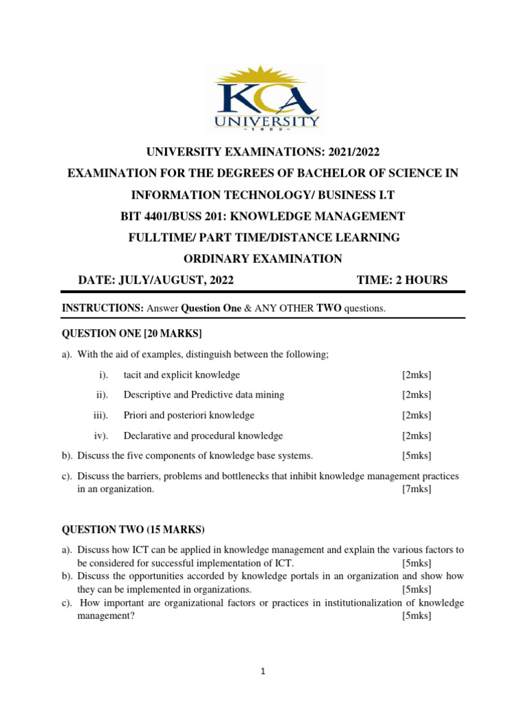 Knowledge Management Exam Questions 2022 | PDF | Knowledge | Knowledge ...