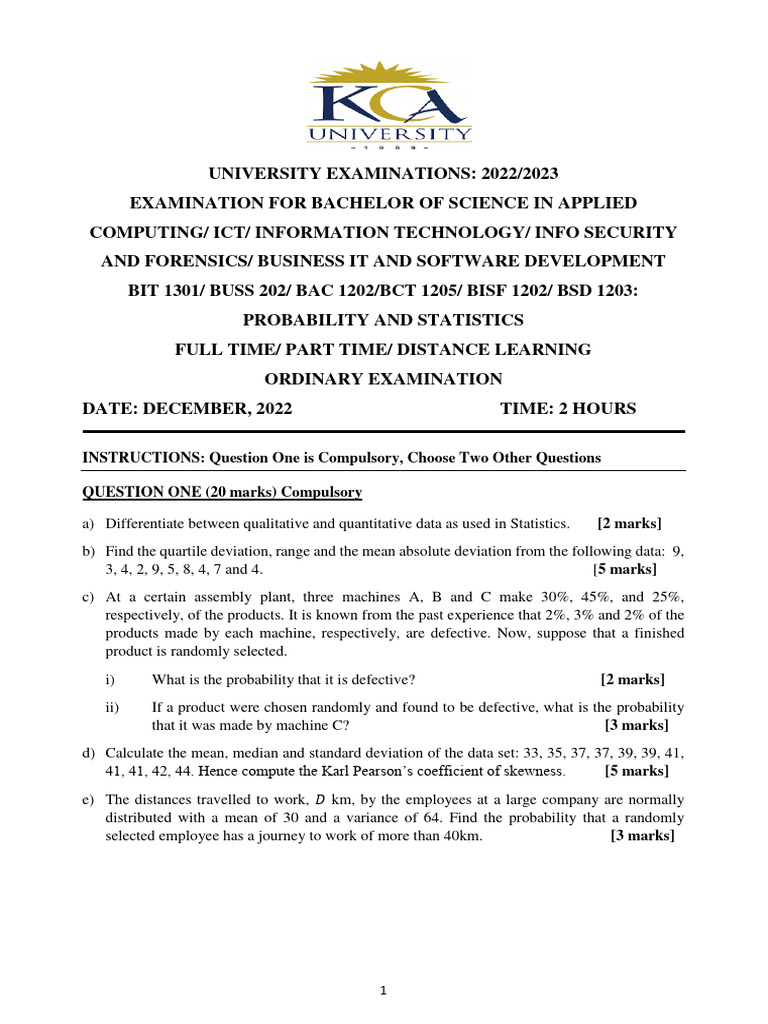 December 2022 Prob and Stats Past Paper | PDF | Probability Distribution | Probability Theory
