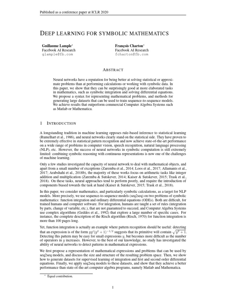 2425 Deep Learning For Symbolic Mat | PDF | Equations | Ordinary Differential Equation