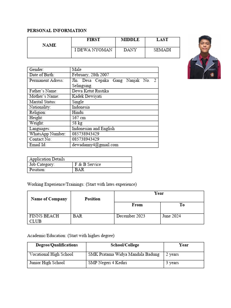 Personal Information Name First Middle Last | PDF