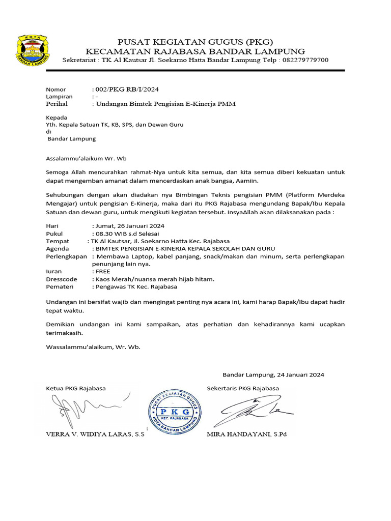 Contoh Surat Undangan PKG PMM | PDF