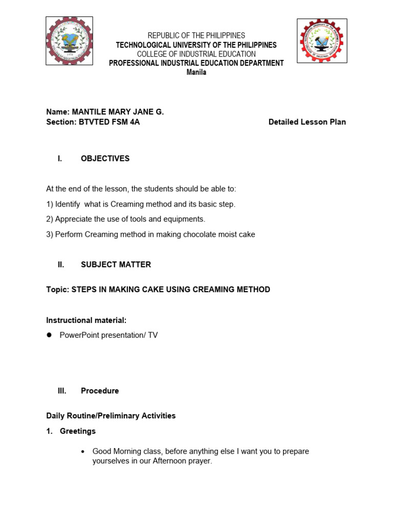 Final Detailed Lesson Plan | PDF | Cakes | Baking