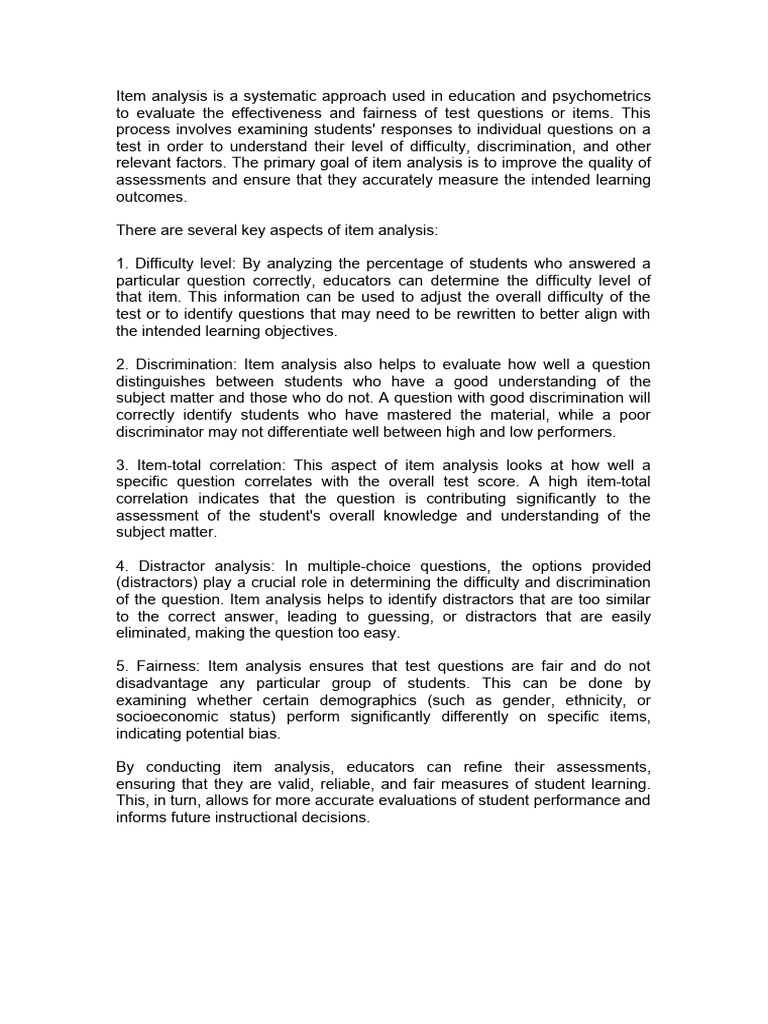 Understanding Item Analysis in Education | PDF | Educational Assessment ...