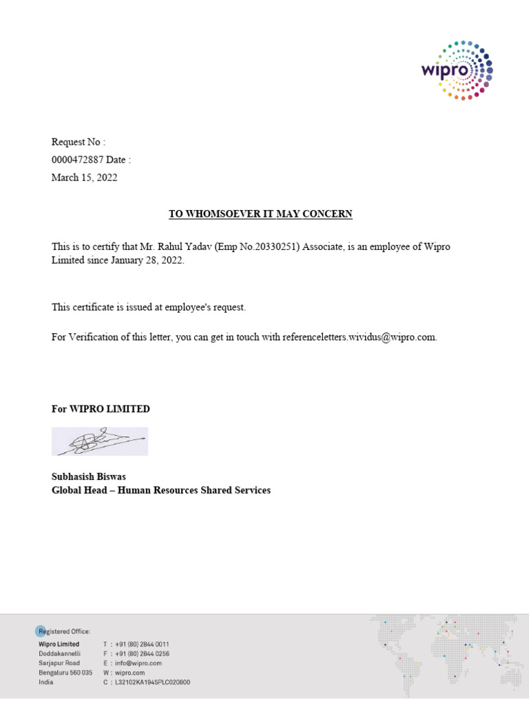 Wipro Letter | PDF