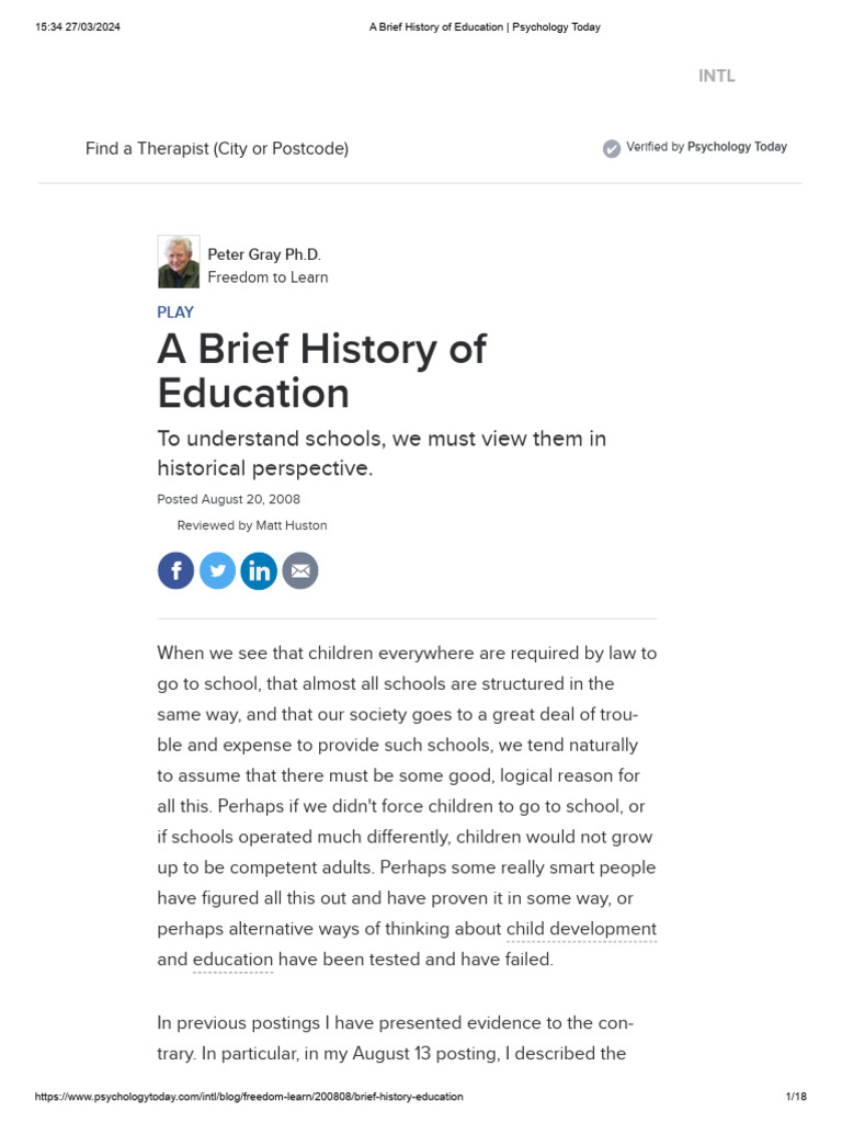 A Brief History of Education - Psychology Today | PDF | Martin Luther ...