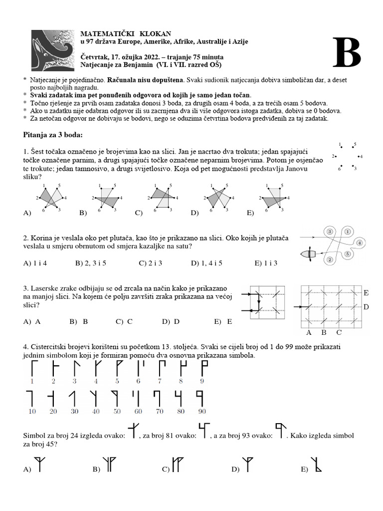 Matematicki Klokan B 2022 | PDF