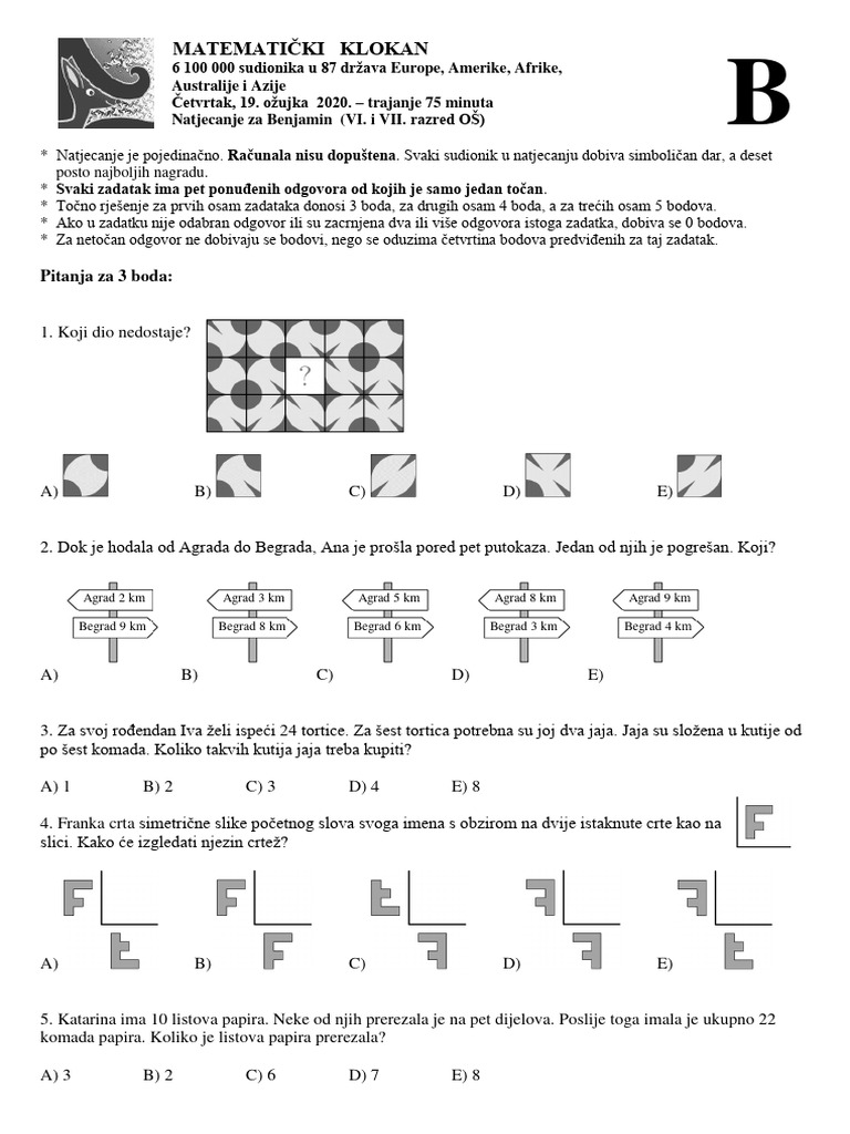 Matematicki Klokan B 2020 | PDF