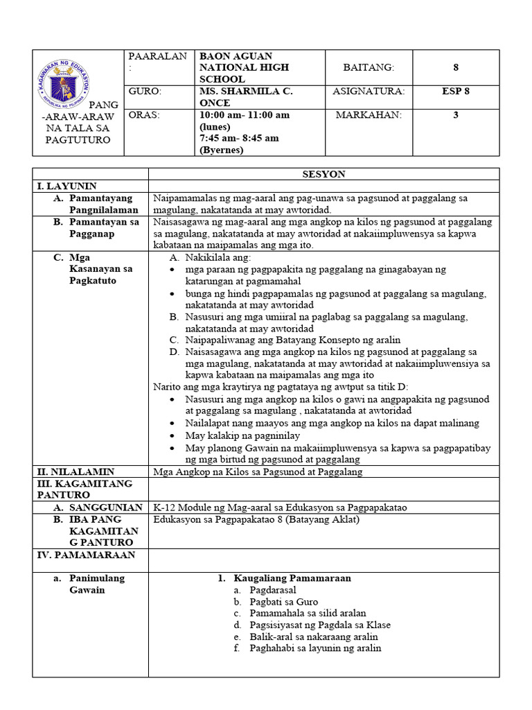 Esp Grade 8 Module 3 | PDF