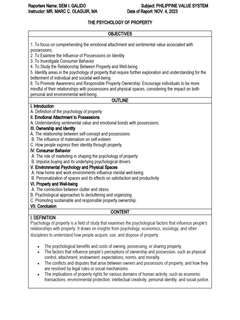 THE-PSYCHOLOGY-OF-PROPERTY | PDF | Self Esteem | Identity (Social Science)