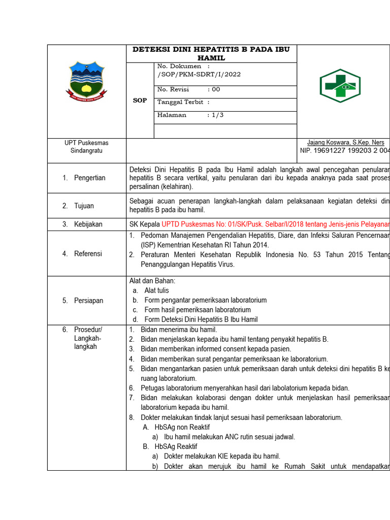 SOP Deteksi Dini Hepatitis B Pada Ibu Hamil | PDF SOP Deteksi Dini Hepatitis B Pada Ibu Hamil | PDF