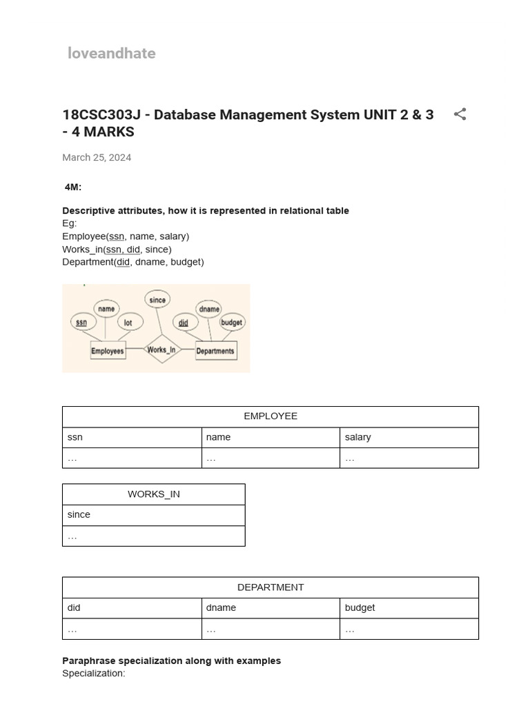 18CSC303J - Database Management System | PDF | Information Science | Databases