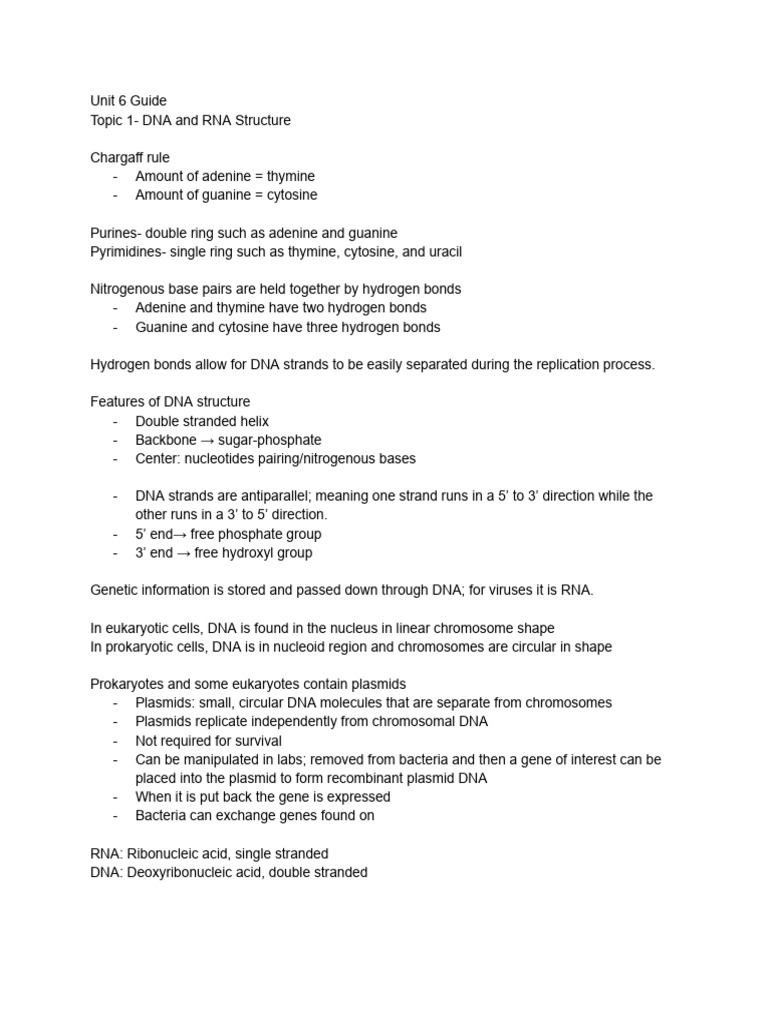 AP Biology Unit 6 Guide | PDF | Operon | Dna