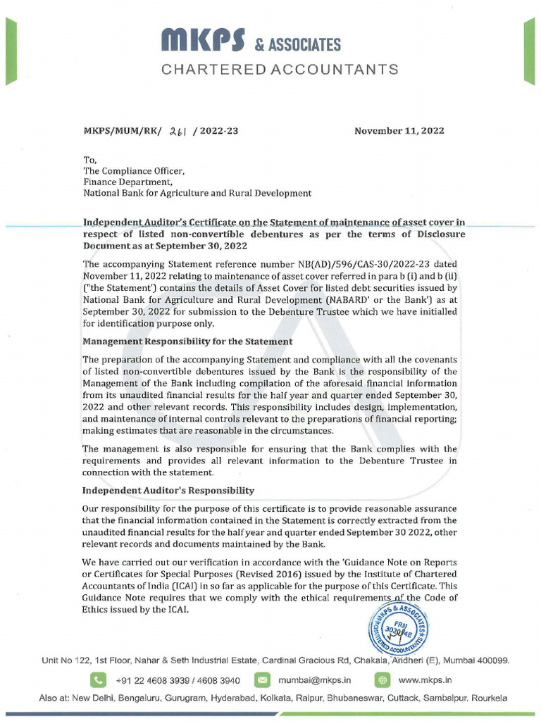 NABARD Asset Cover Certificate 2022 | PDF | Securities (Finance ...