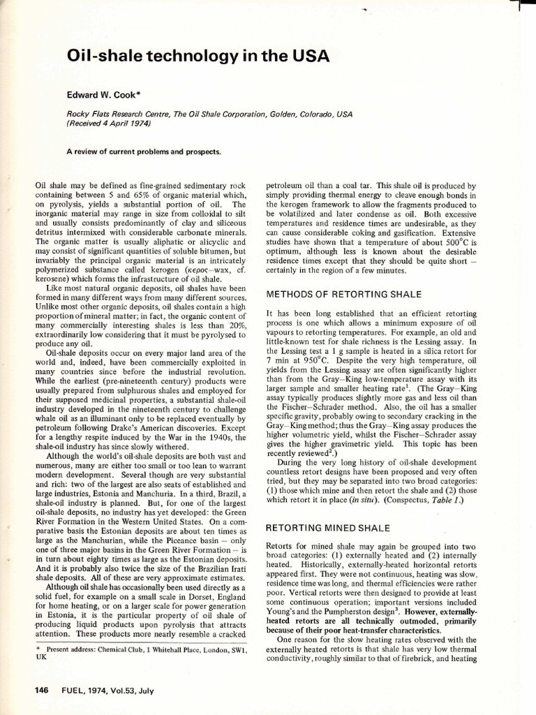 Oil Shale Technology in The USA | PDF | Oil Shale | Petroleum