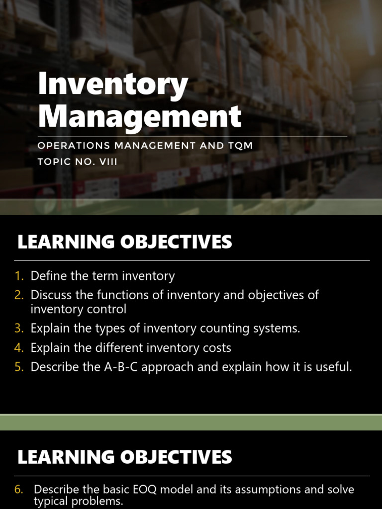 Lesson VIII Inventory Management Version 2023 | PDF | Inventory | Business Economics