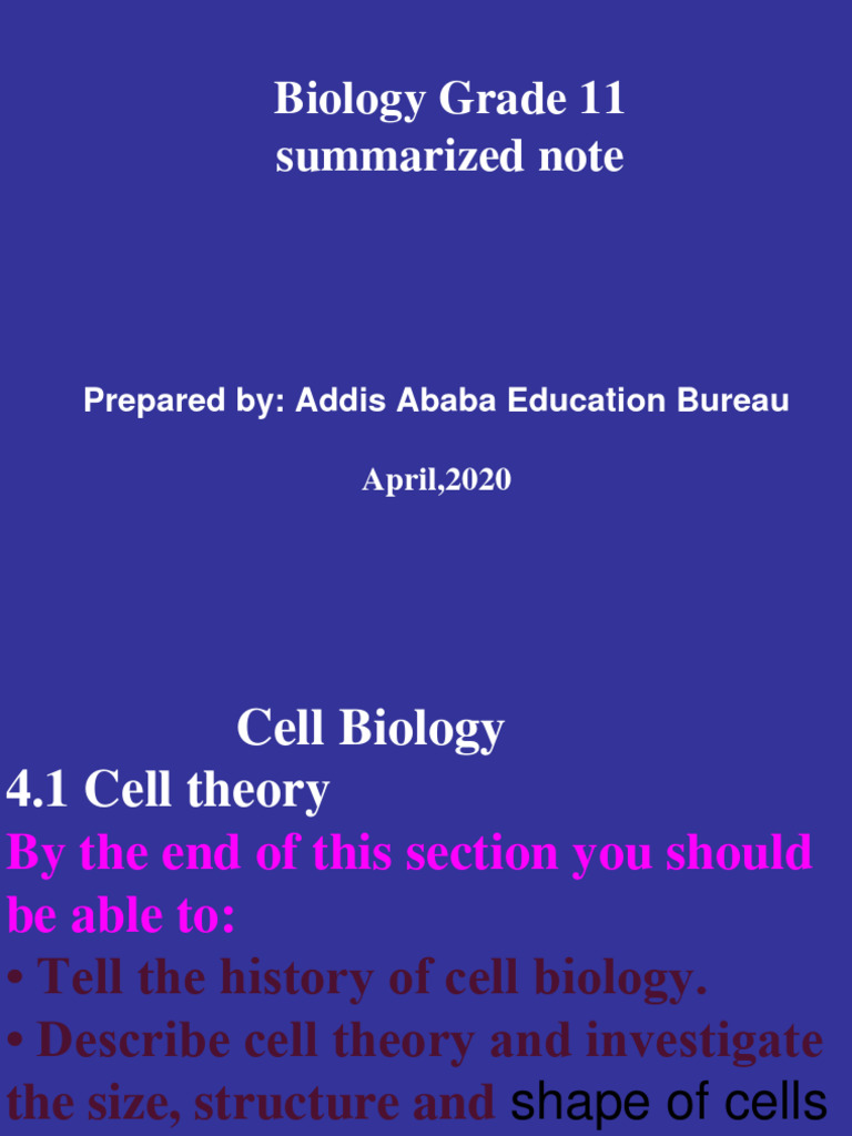 Grade 11 Biology Unit 4: Cell Theory | PDF | Cell (Biology) | Micrometre