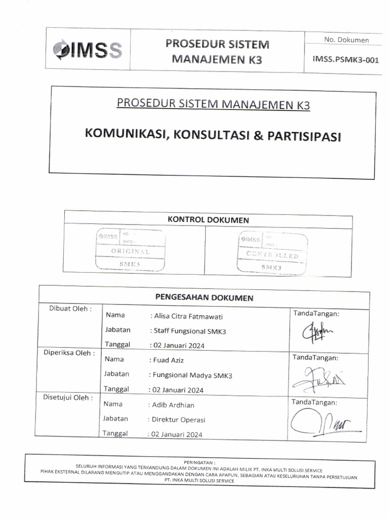 Prosedur Sistem Manajemen K3 - Komunikasi Konsultasi Partisipasi | PDF