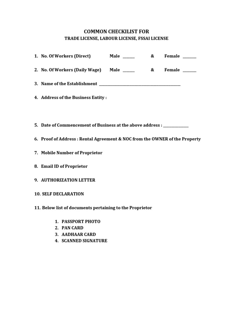 Trade License Checklist Template | PDF