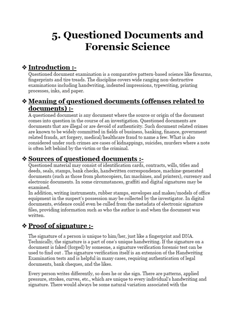 Questioned Documents and Forensic Science | PDF | Signature