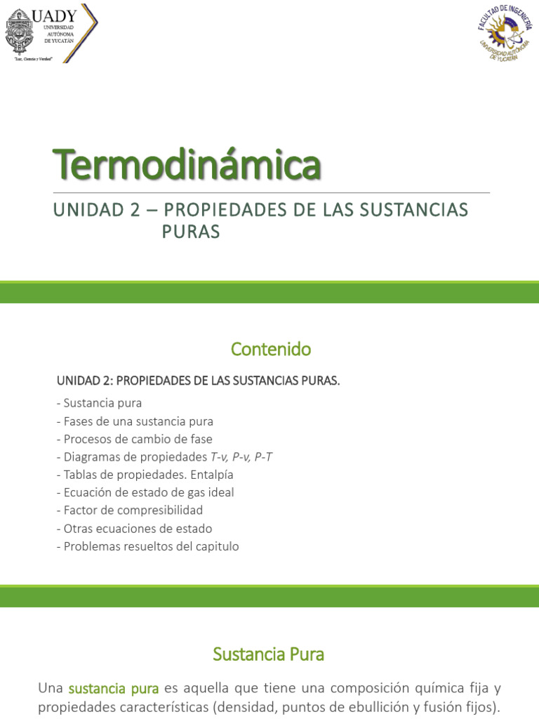 Unidad II - Propiedades de Sustancias Puras | PDF | Fase (materia) | Vapor