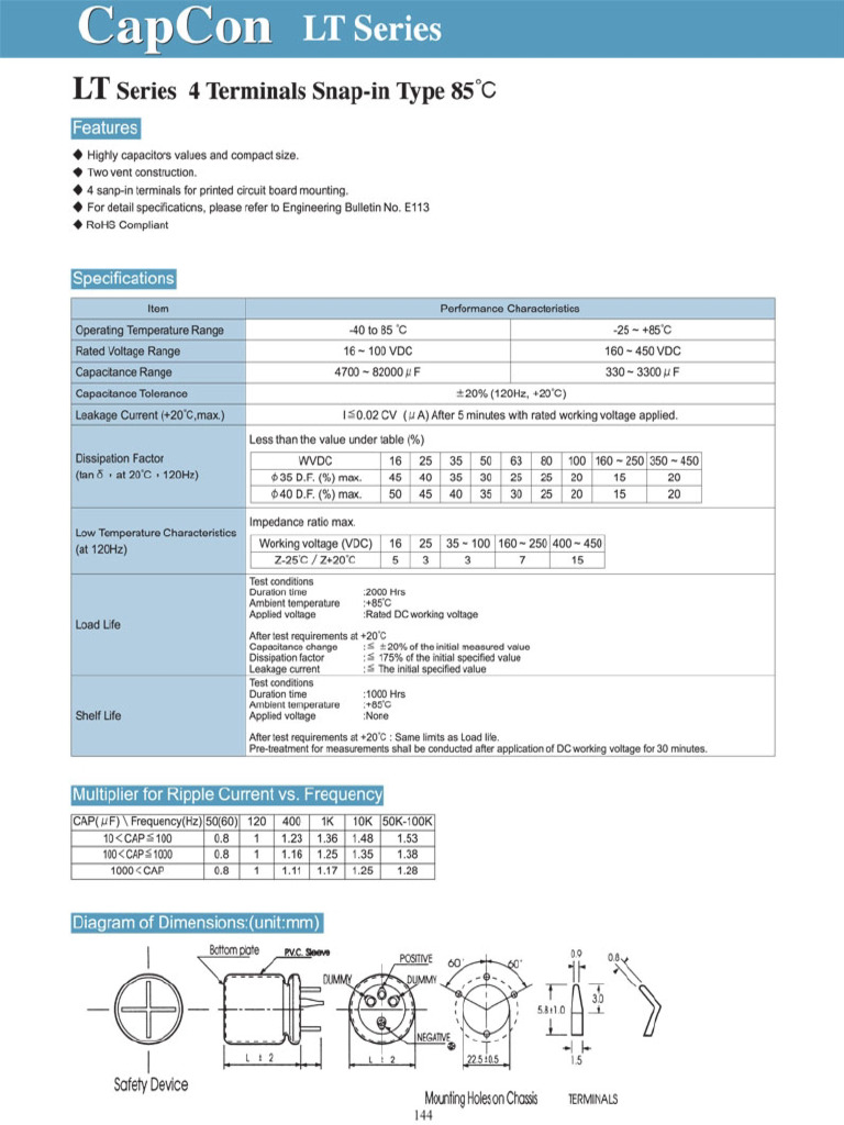 CapCon [snap-in] LT Series | PDF