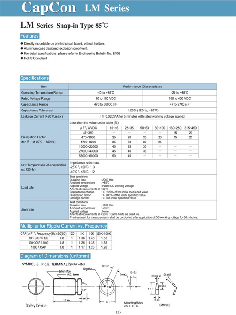 CapCon (Snap-In) LM Series | PDF