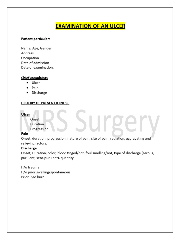 Examination of Ulcer, Sinus & Fistula | PDF | Pain | Edema