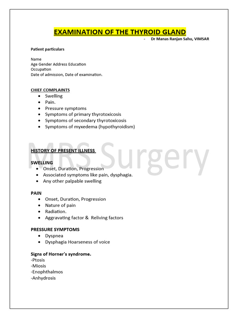Examination of Thyroid Swelling and CASE DR Manas MRS Surgery | PDF ...