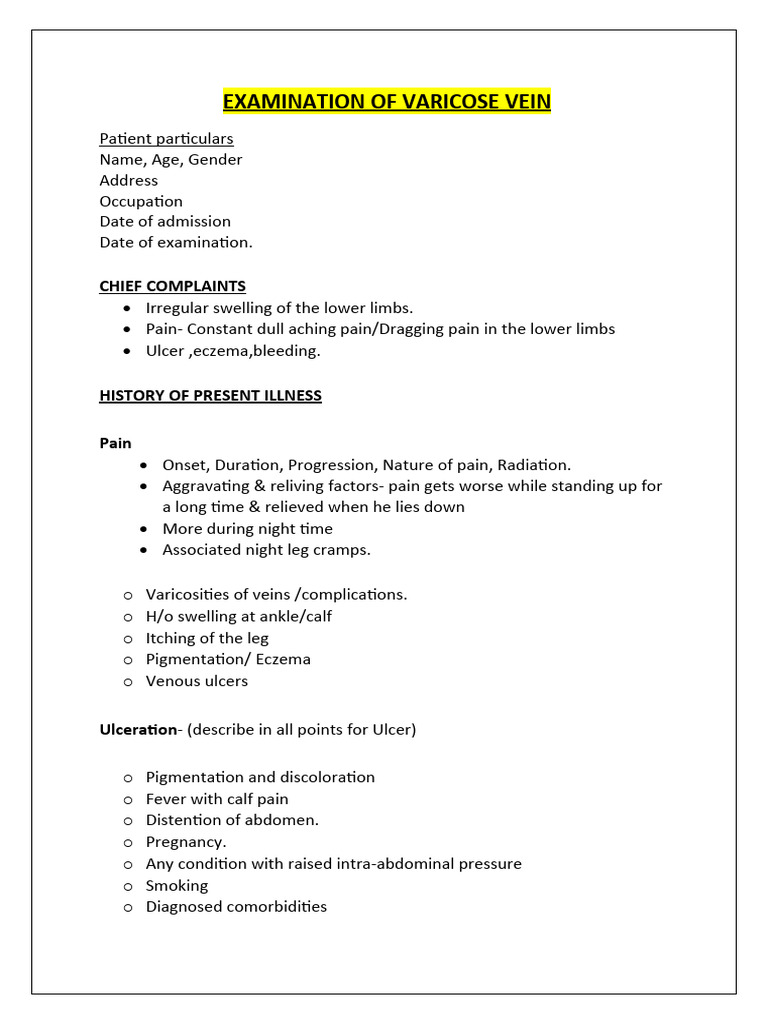 Examination of Varicose Vein | PDF | Edema | Vein