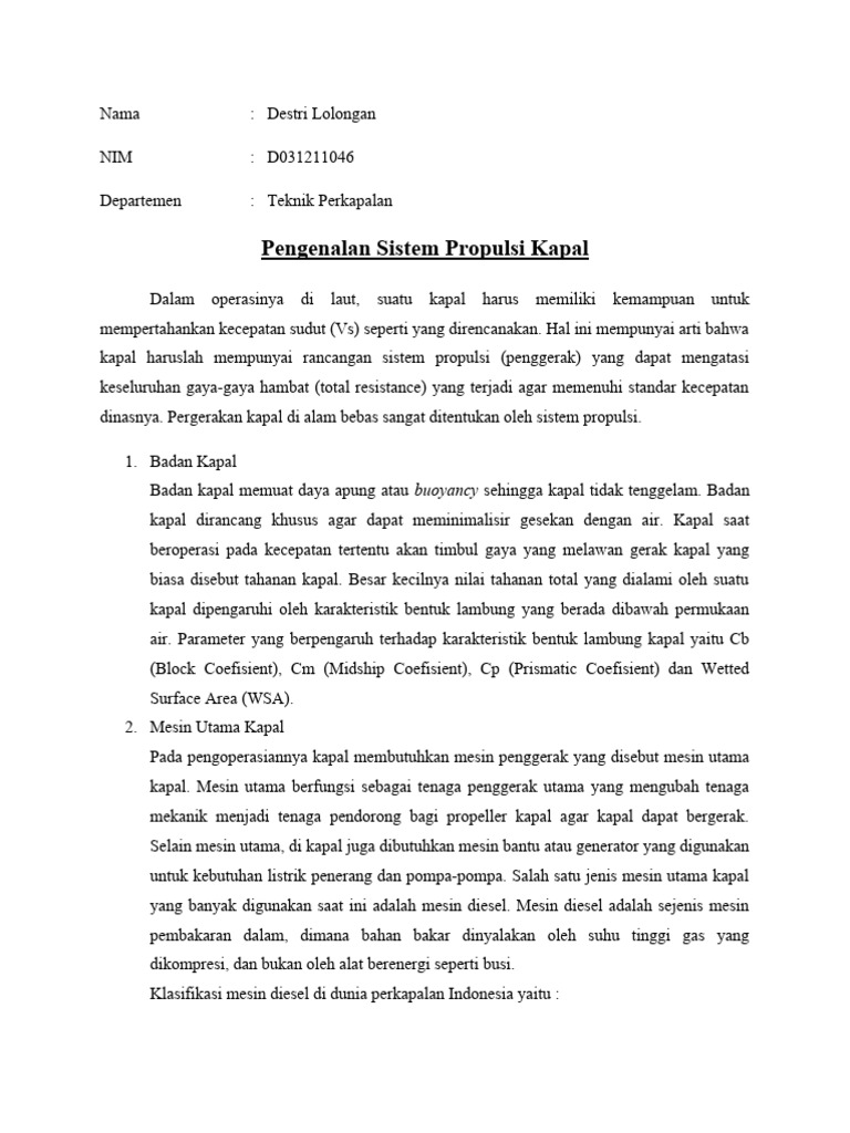 Sistem Propulsi Kapal: Desain dan Daya | PDF