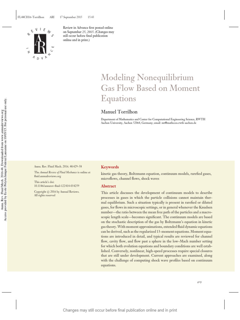 Modeling Nonequilibrium Gas Flow Based On Moment Equations | PDF | Gases | Physics